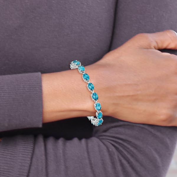 IceCarats 925 Sterling Silver Blue Topaz 6.5 inch Chain Gemstone Tennis Bracelet