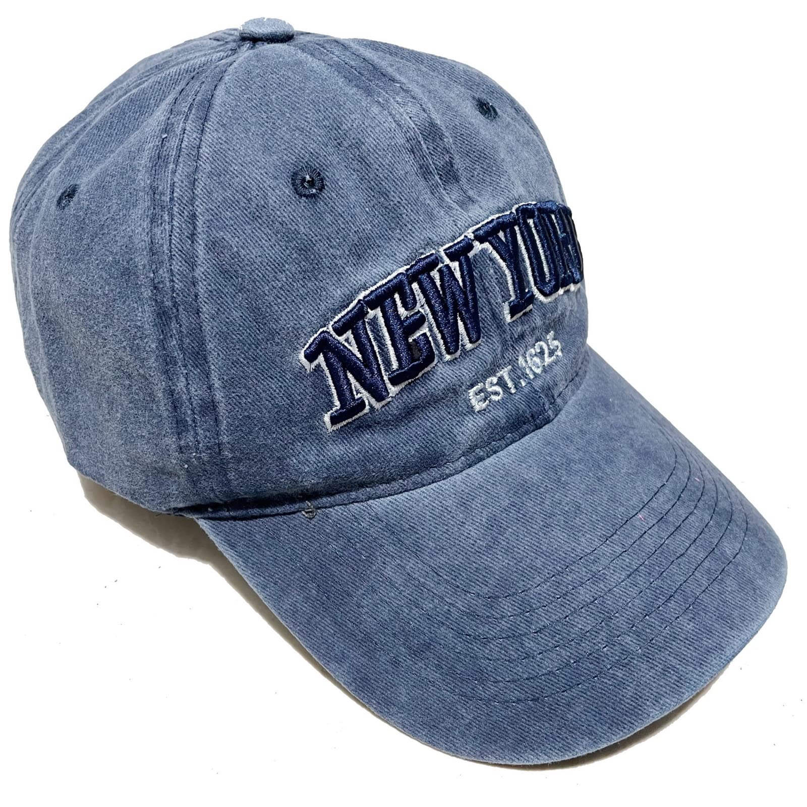 New York Cotton Baseball Cap, Classic Vintage Washed Dad Hat Adjustable Snapback Summer Hats for Men Women Teens Kids Navy Blue