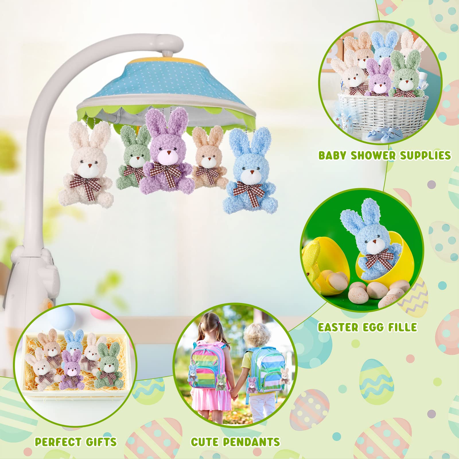Sanwuta 24 Pcs Bunnies Plush Animal Keychain Mini Rabbit Stuffed, Bunny Plush Bunny Stuffed Animal for Easter Eggs Filler Baskets Filler Easter Party Supplies Decorations