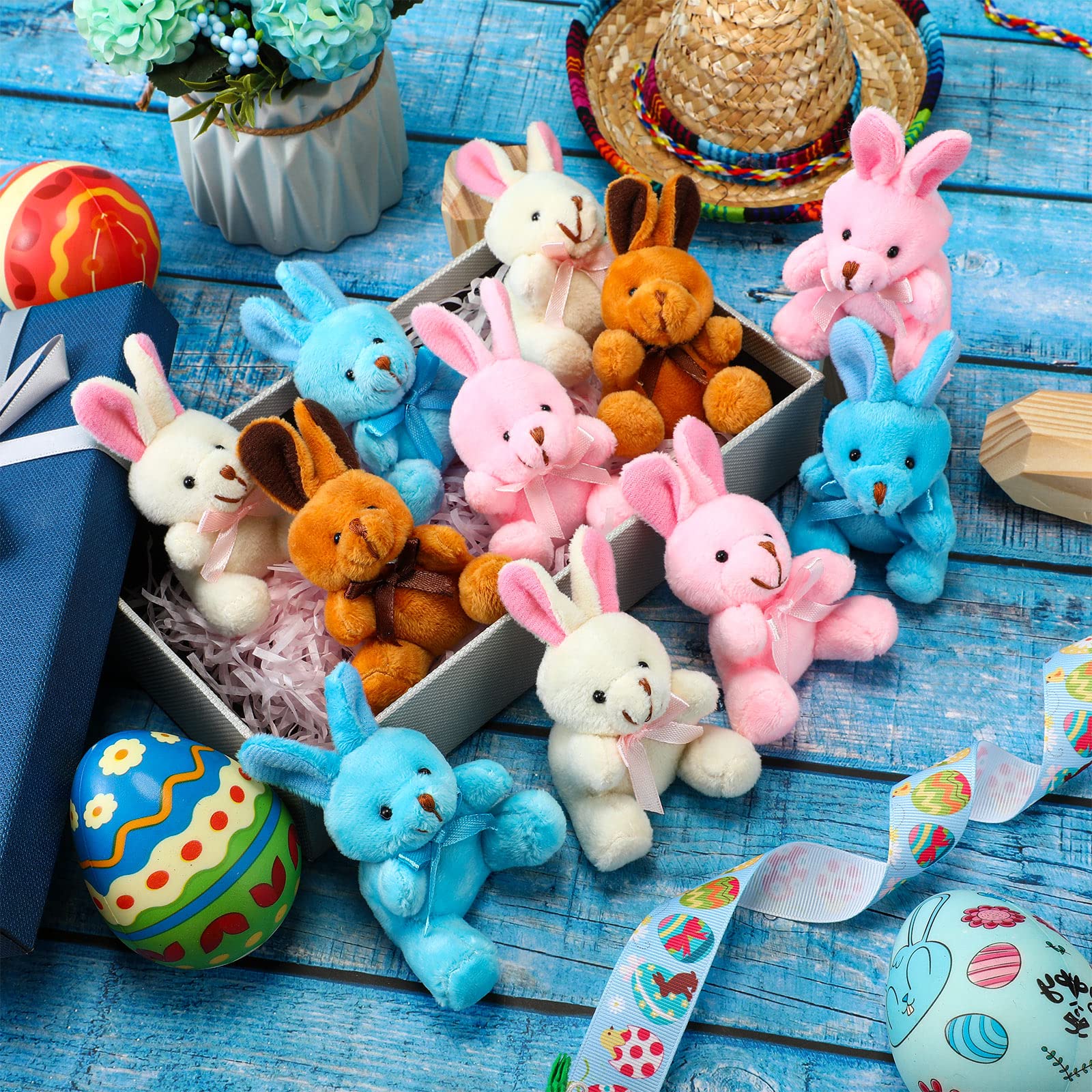 Sanwuta 36 Pieces 4 Inch Easter Mini Bunny Plush Bunnies Stuffed Bulk Tiny Rabbit Stuffed Easter Stuffed Toys Bunny Party Favors Bunny Animals for Easter Eggs Filler, Easter Baskets Filler, 4 Colors