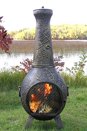 The Blue Rooster Dragonfly Aluminum Chiminea in Gold Accent