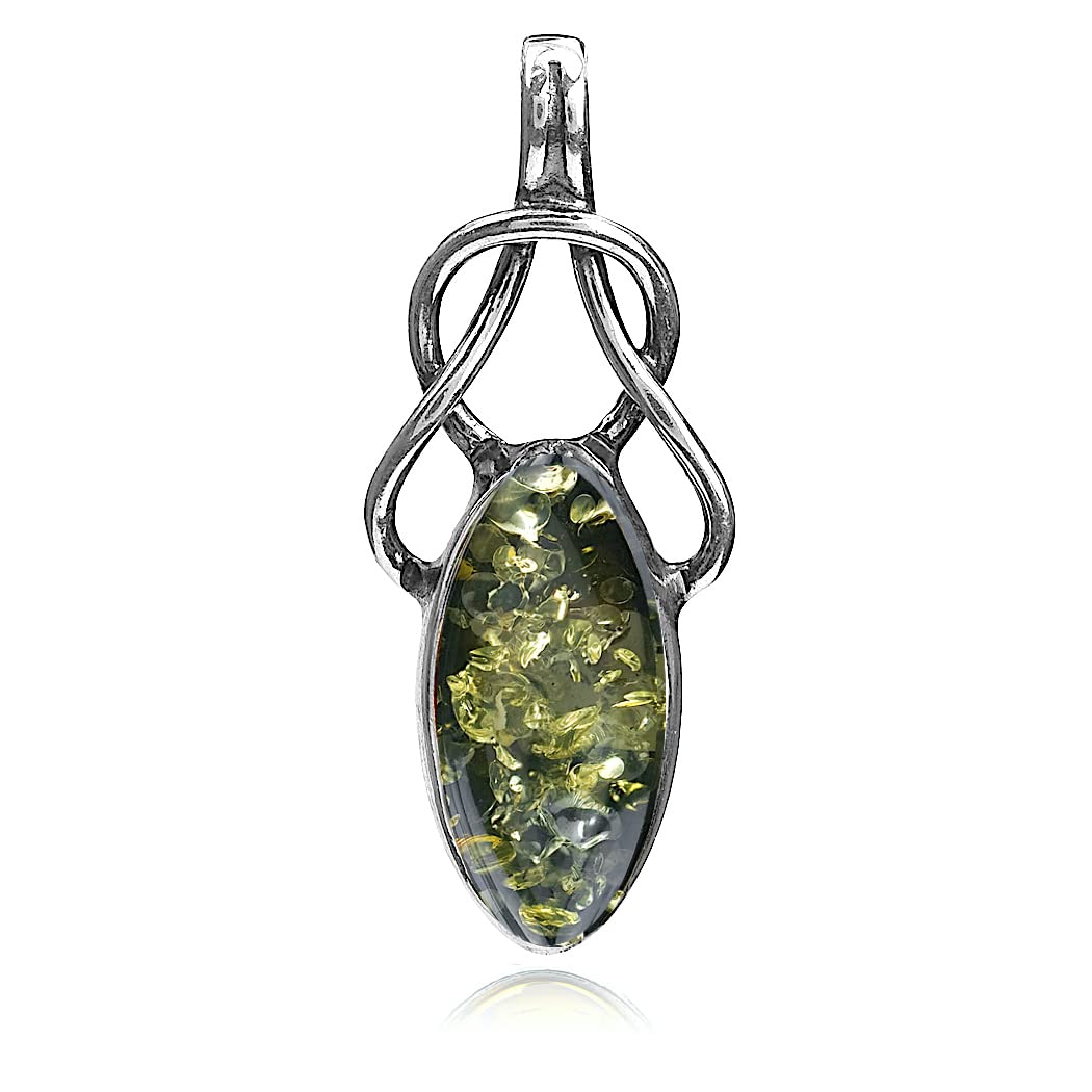Ian and Valeri Co. Green Amber Sterling Silver Celtic Pendant