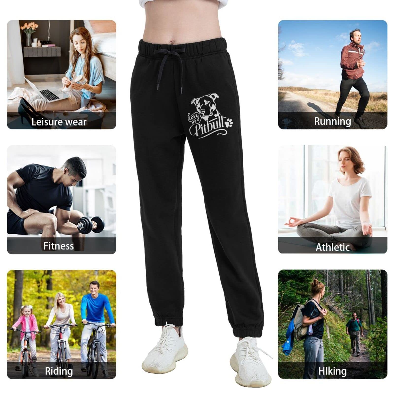 Love My Pitbulls Women's Casual Yoga Sweatpants Athletic Workout Elastic Waist Jogger Pants Medium Black