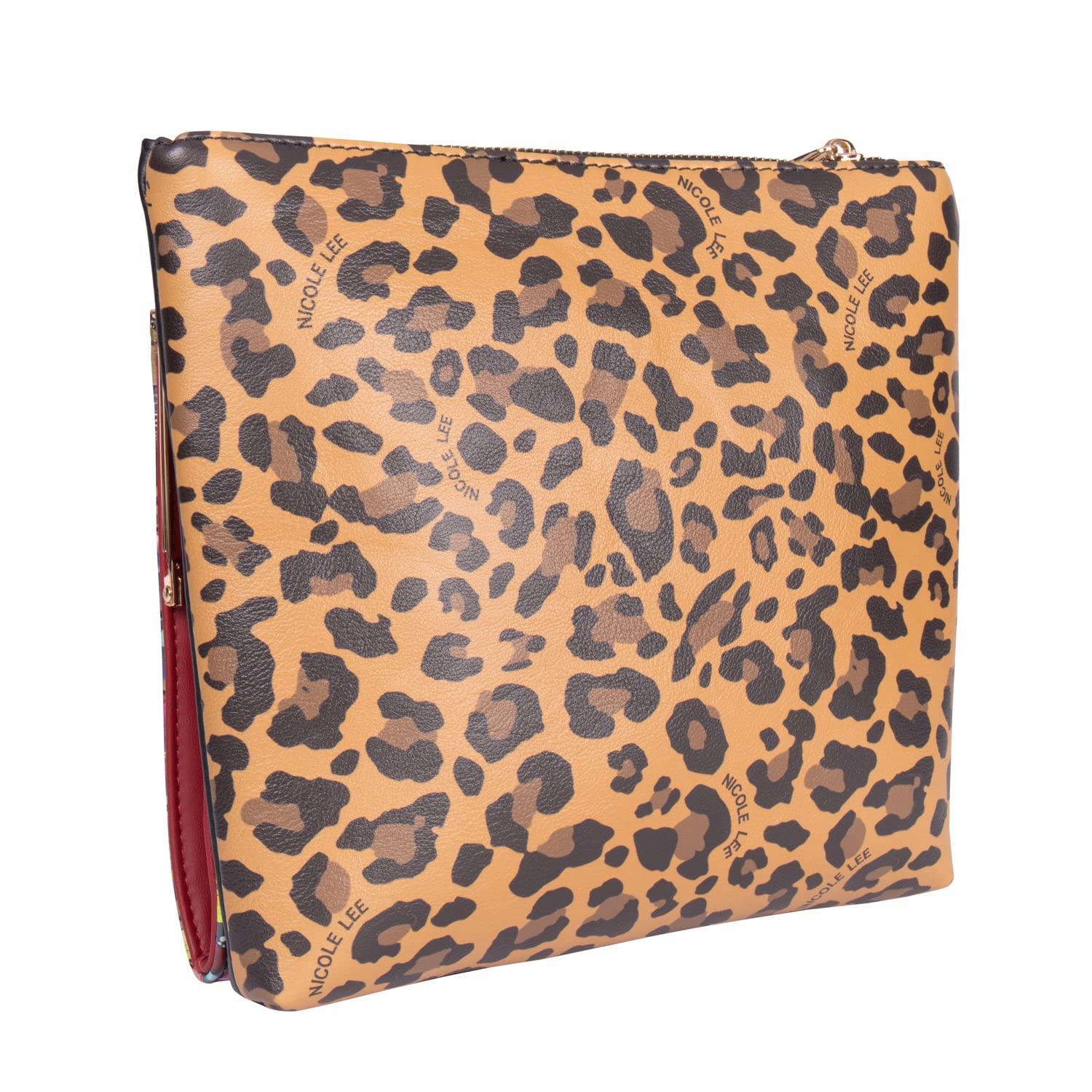 Nicole Lee All Emotion Leopard Lips Crossbody, 2 Compartments, Embellished Vegan Leather Handbag with Optional Strap