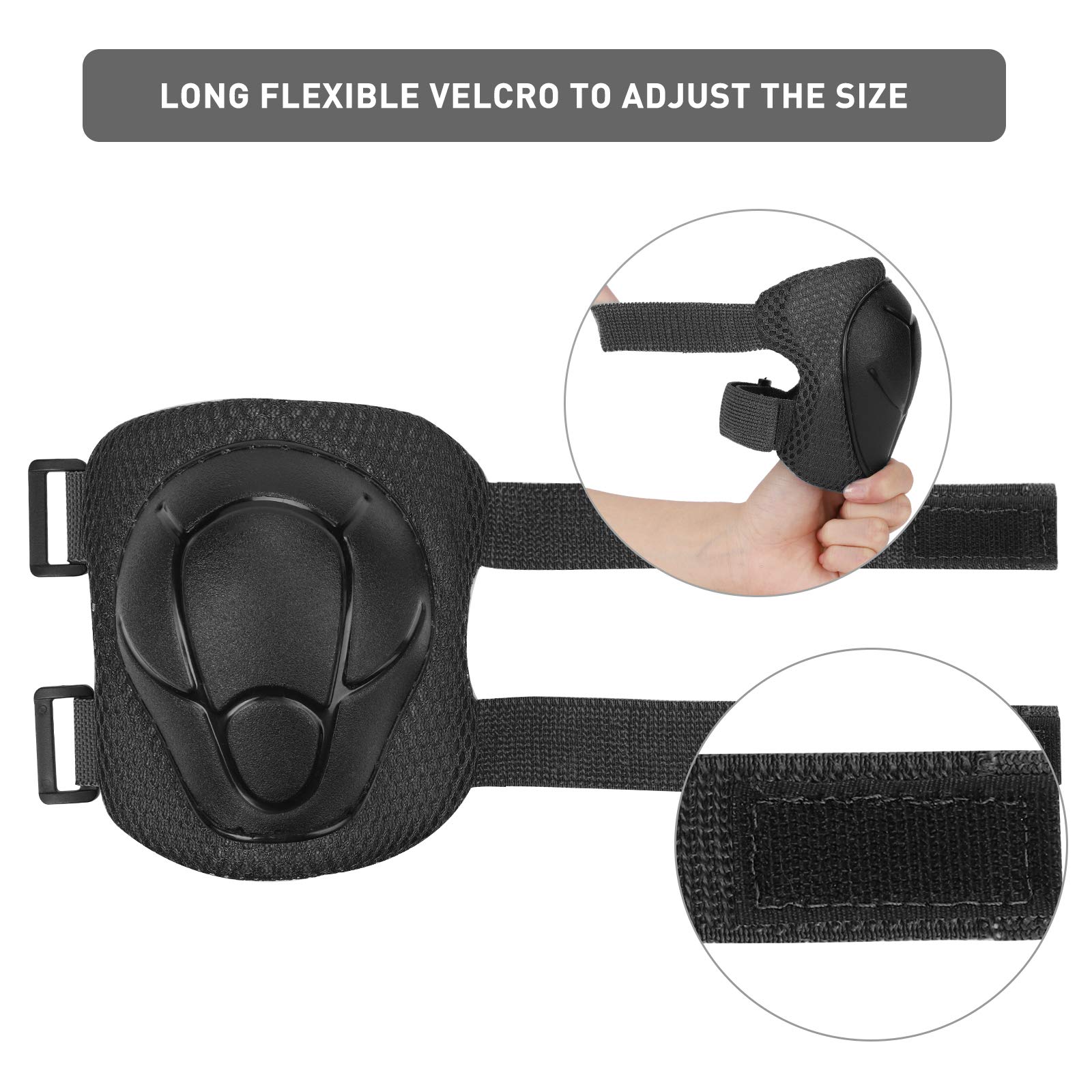 Kid's Protective Gear Set,Roller Skating Skateboard BMX Scooter Cycling Protective Gear Pads (Knee Pads+Elbow Pads+Wrist Pads),(Black)