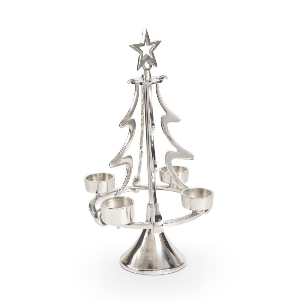 K&K Interiors 53795A 14.25 Inch Polished Silver Metal Maypole 4 Votive Christmas Tree