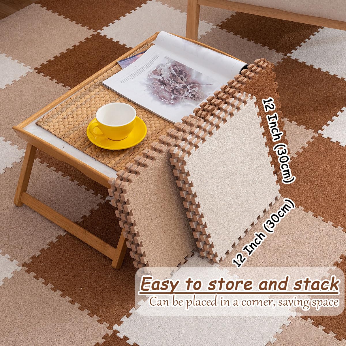 Interlocking Foam Mats,60 Pcs-60 Sq.ft. Plush Puzzle Floor Carpet Tiles,Fluffy Area Rugs,Exercise,Playroom,Bedroom,Parlor,12x12 Inch(Color:White+Light Grey)