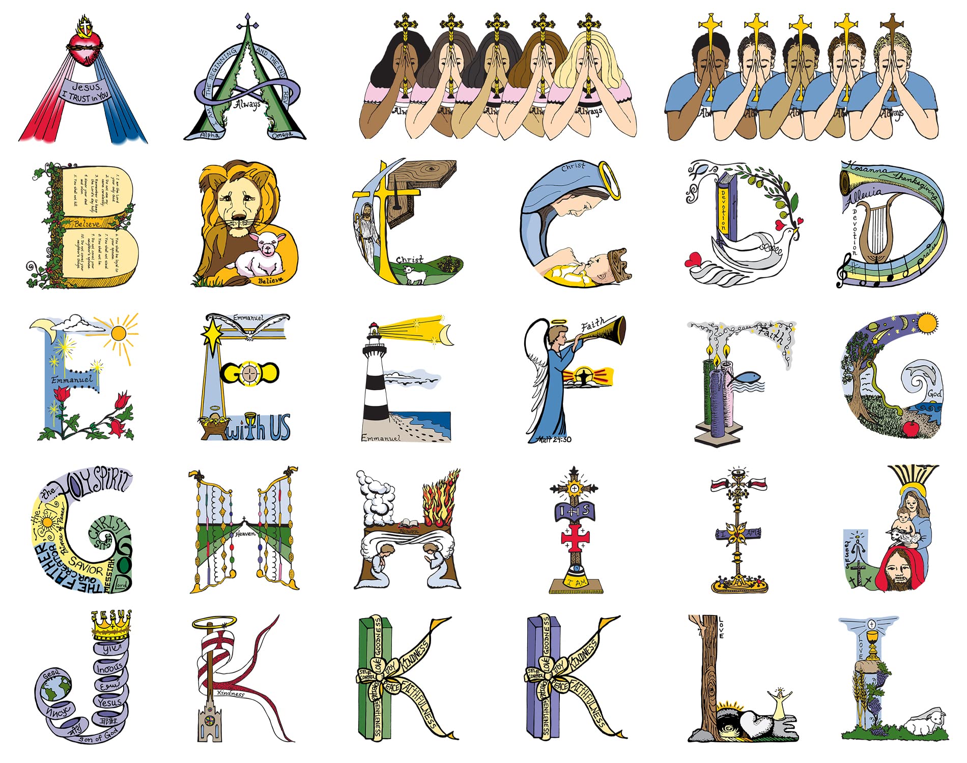 The Christian Alphabet Personalized Baptism gifts for boys 10x20 inches matted print optional frame custom baptism gift for baby boys