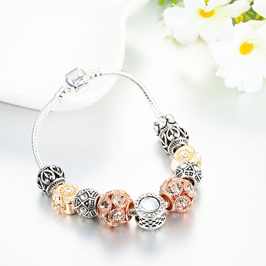 Kinteshun Snake Bracelet Chain,Silver Plating European Bead Charm Wristlet Bracelet Chain with Snap Barrel Clasp(2pcs,3mm&6.7 inches)