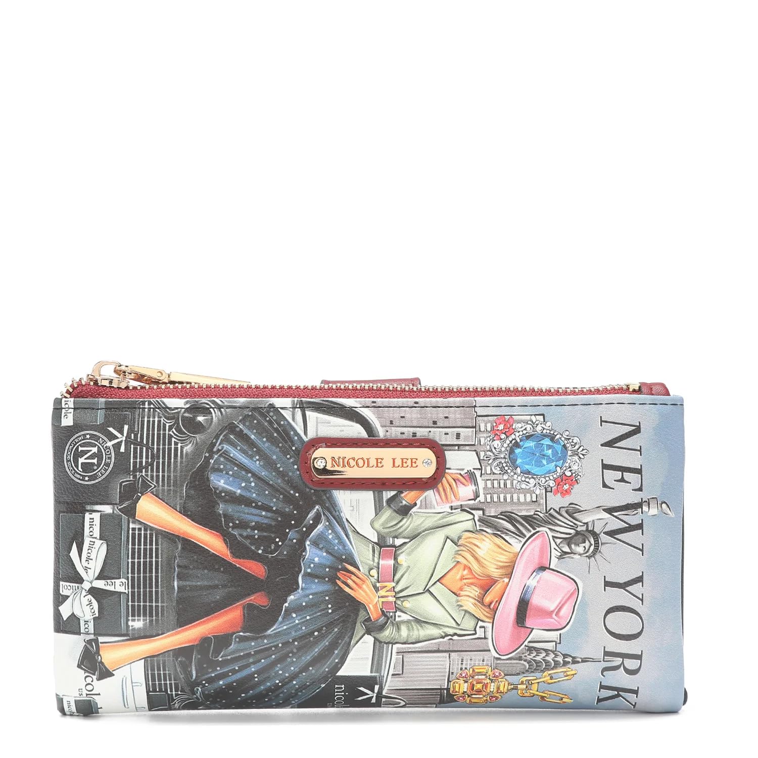 Nicole Lee Amanda Bifold 2 Pieces RFID Zipper Wallet, Removable Cardholder Wallet, ID Windows, Multi Organization (Success in New York)