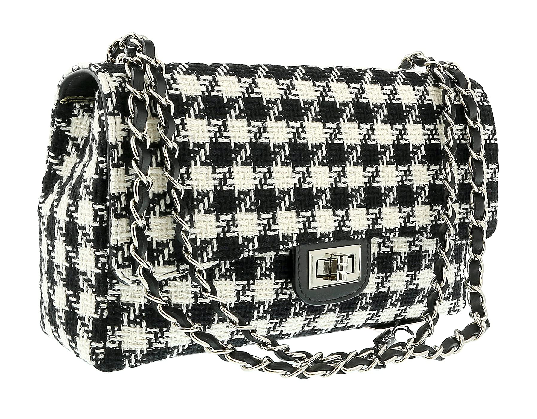Pierre Cardin Medium White Tweed Medium Curb Chain Shoulder Bag for womens