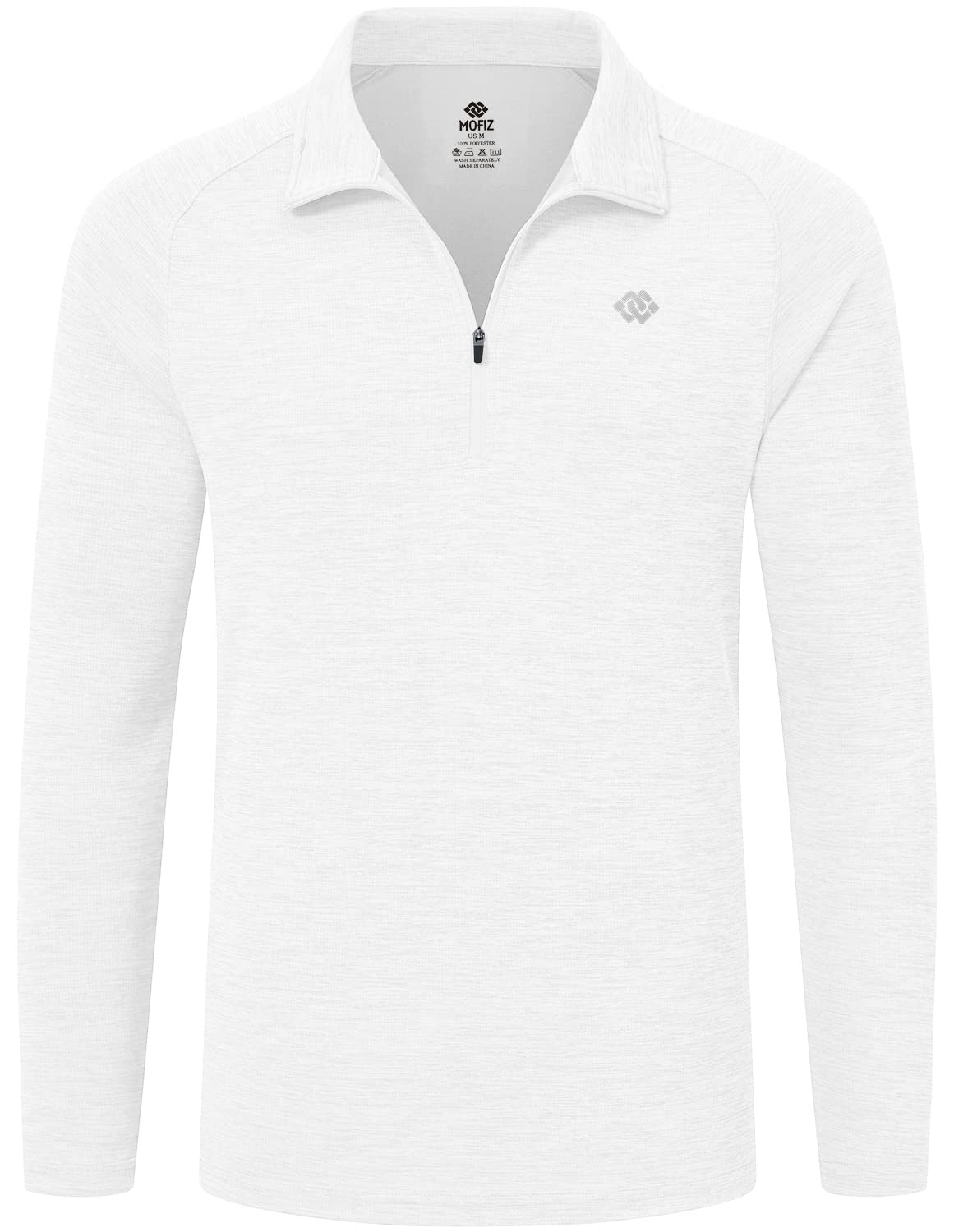 MoFiz Men's Quarter Zip Pullover Jackets for Running Cycling 4-Way Stretch Quick Dry Golf Polo Long Sleeve Activewear White 2XL