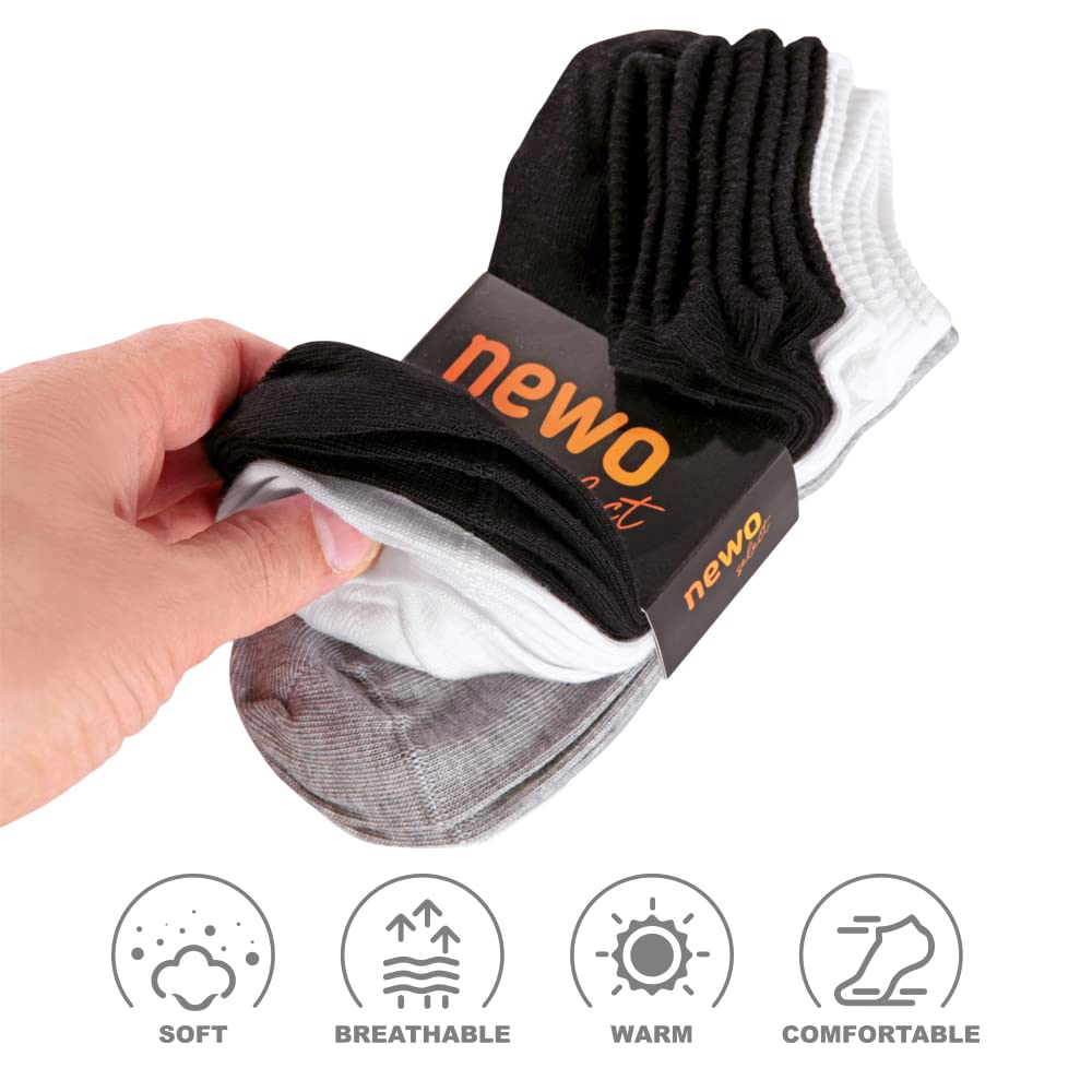 Newo Select Seamless Socks Ankle Low-Cut for Men, Women 12 Pairs, 1 Dozen with Mesh Laundry Bag (9-13, White)