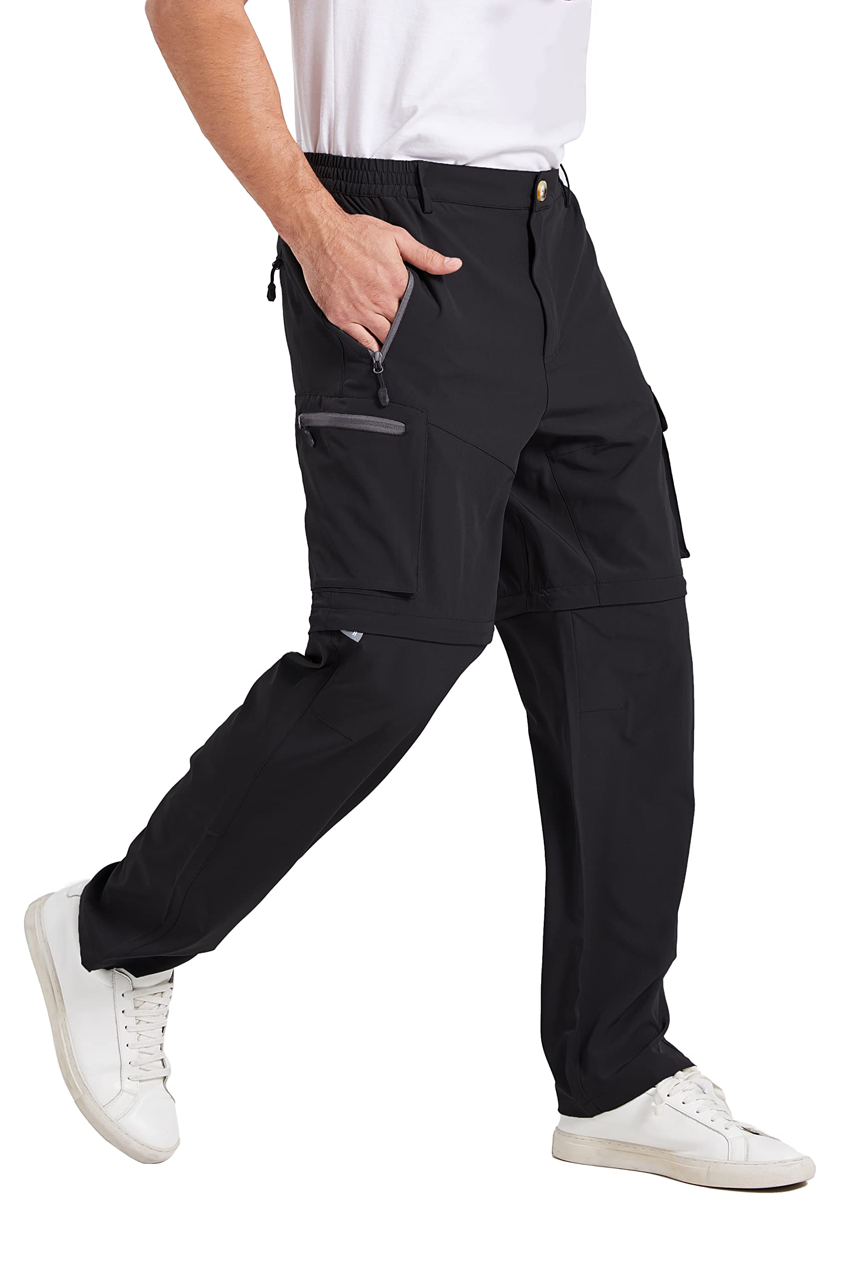 Mens Stretch Convertible Pants Water Resistant Quick Dry Zip Off Cagro Hiking Pants Black S