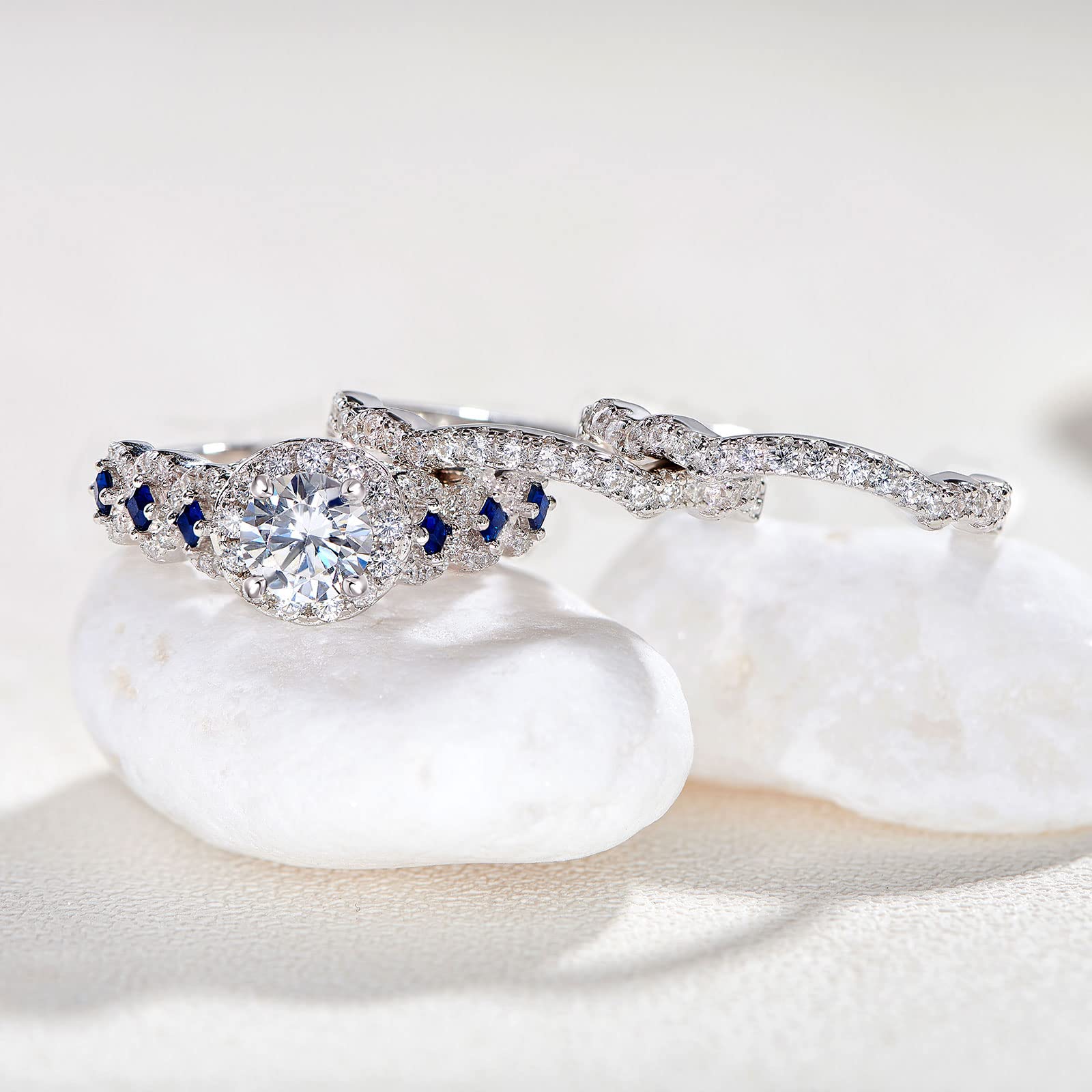 Newshe Engagement Wedding Ring Set 925 Sterling Silver 3pcs 2.5ct Round White Cz Blue Size 5-10 (7)