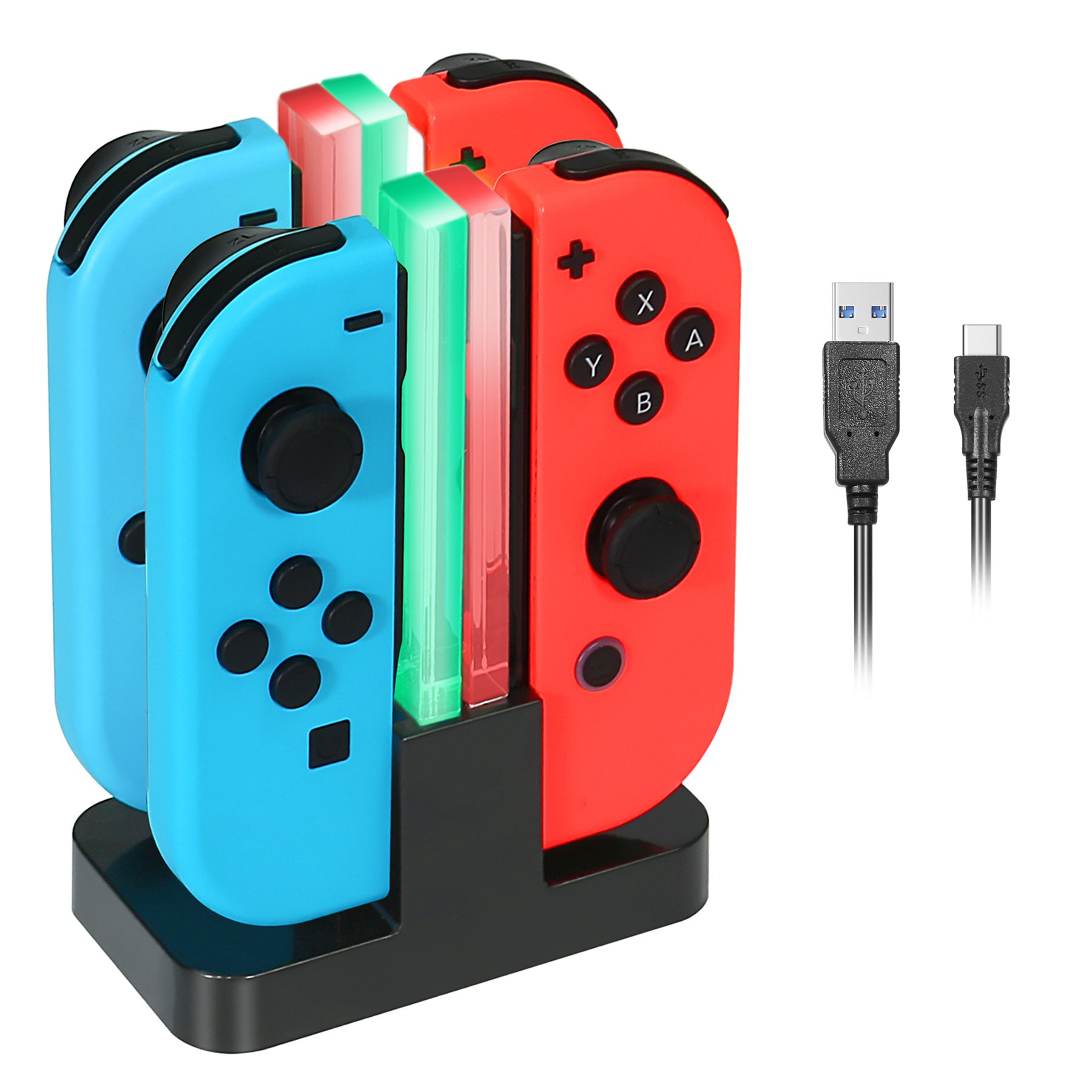 KINGTOP Charging Station Compatible for Nintendo Switch Joy-Con & OLED Model Controllers Charger Dock Stand with Individual LEDs Indicator and Type C Charging Cable