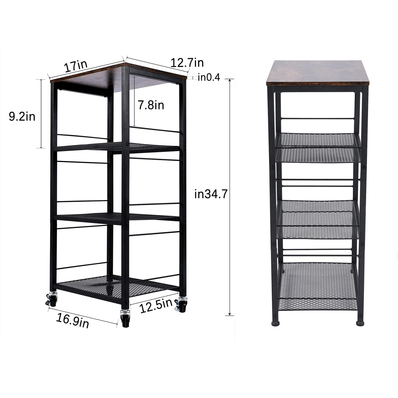 Kitchen Baker's Rack 4 Tier Utility Industrial Kitchen Serving Cart on Wheels Mobile Unit Shelves, Microwave Oven Printer Stand with Storage Cart Trolley Coffee Station for Home Bar Office
