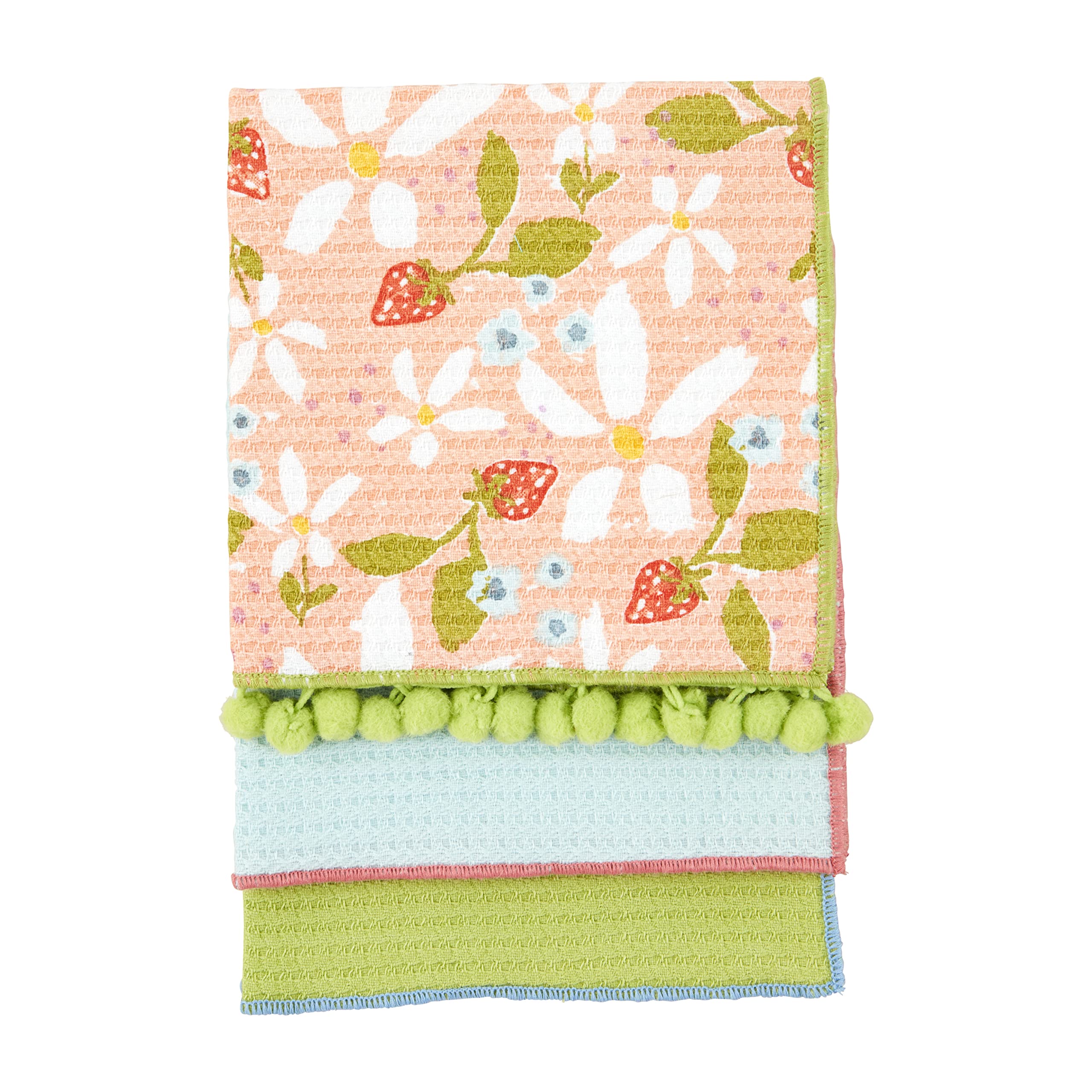 Mud Pie Strawberry Floral Towel Set, 12" x 12"