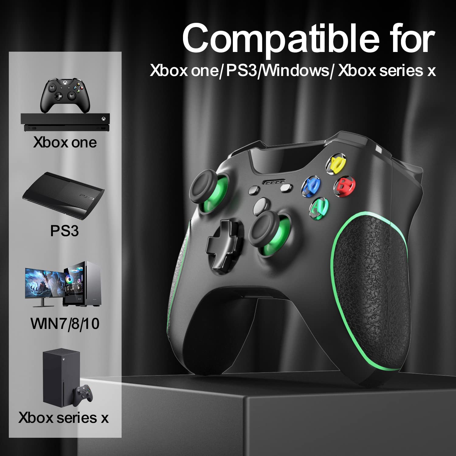 Puning Xbox Controller,2.4G Wireless Controller Compatible With Xbox One/One S/One X/Xbox Series X/Elite/PS3/PC Windows 7/8/10 with Dual Vibration(black)