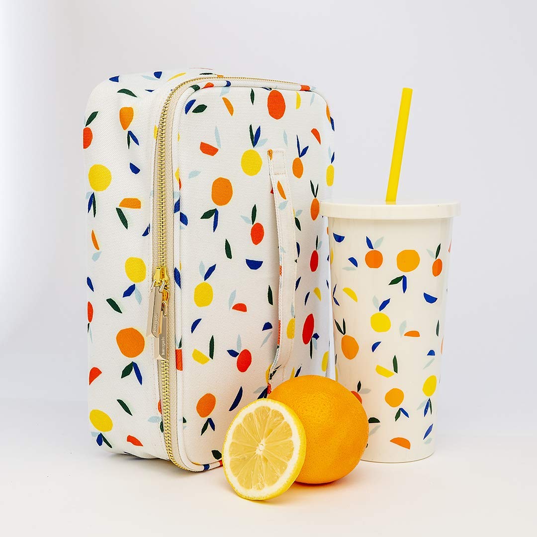 Kate Spade New York Insulated Tumbler with Reusable Straw, 20 Ounce Travel Cup, Citrus Twist