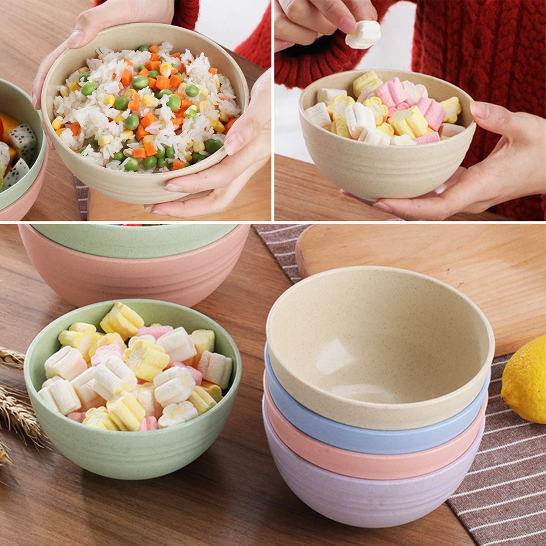 NANAOUS Small Bowls Set of 5, 14 OZ Reusable Wheat Straw Bowl, Kitchen Bowls for Dessert Bowls for Serving Soup, Oatmeal, Pasta and Salad(5 Colors)