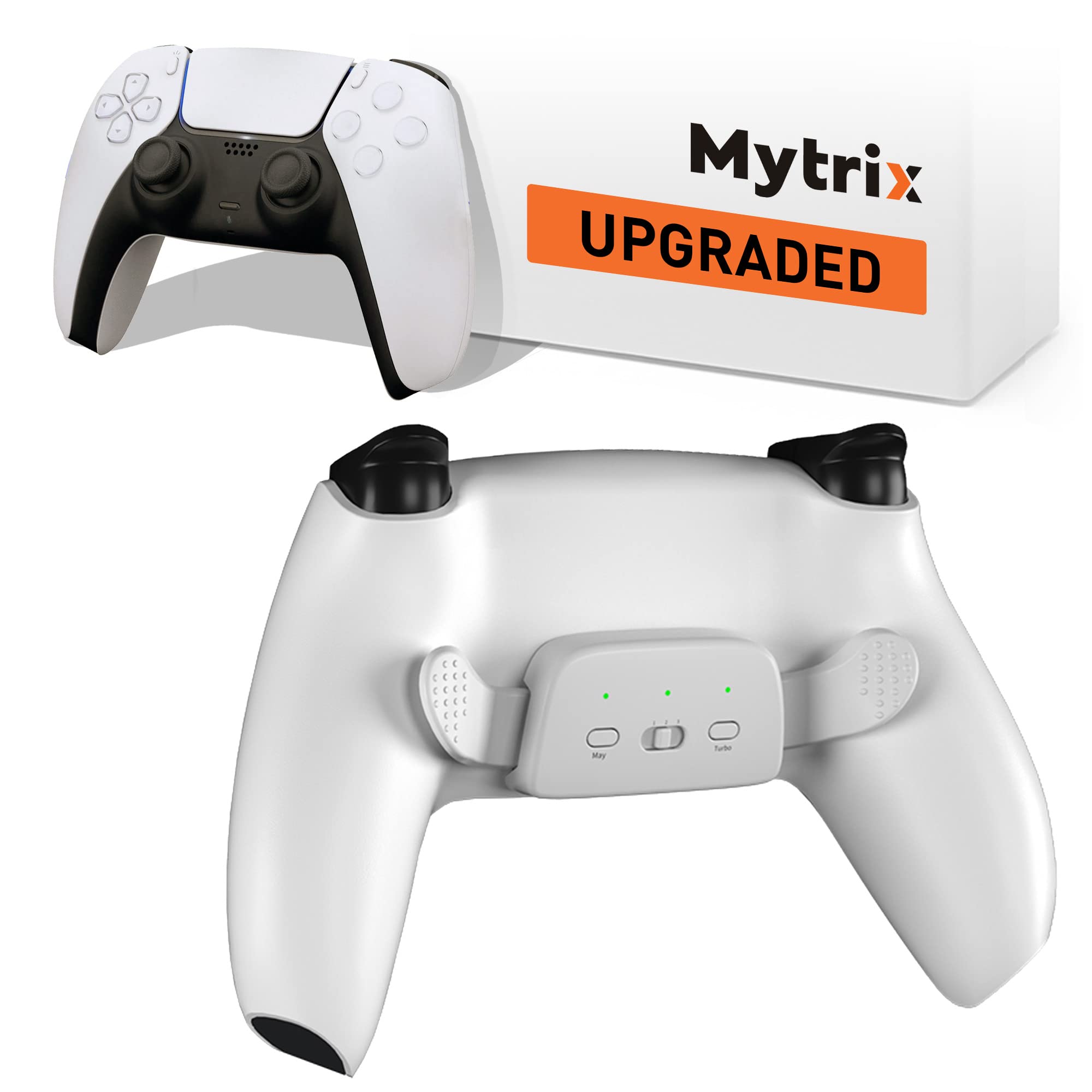 Mytrix Customized Controller with 2 Remappable Paddles for PlayStation 5 (PS5), Programmable Back Buttons with Fast Turbo Auto-Fire, 3 Setup Saving Slots Onboard Switch β White