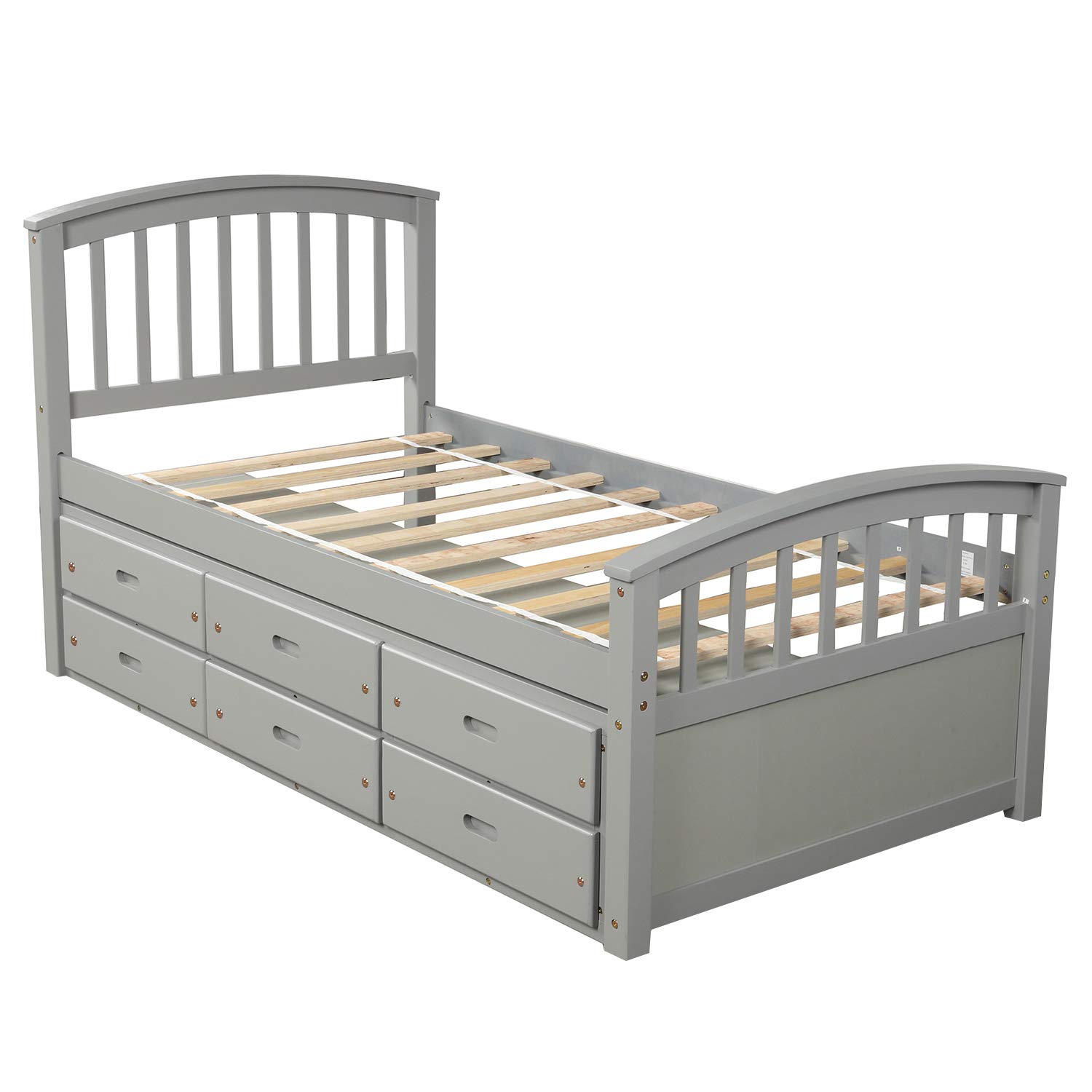 Merax Twin Size Platform Storage Bed Solid Wood Bed with 6 Drawers, Multifunctional Loft Bed for Kids Boys&Girls No Box Spring Needed