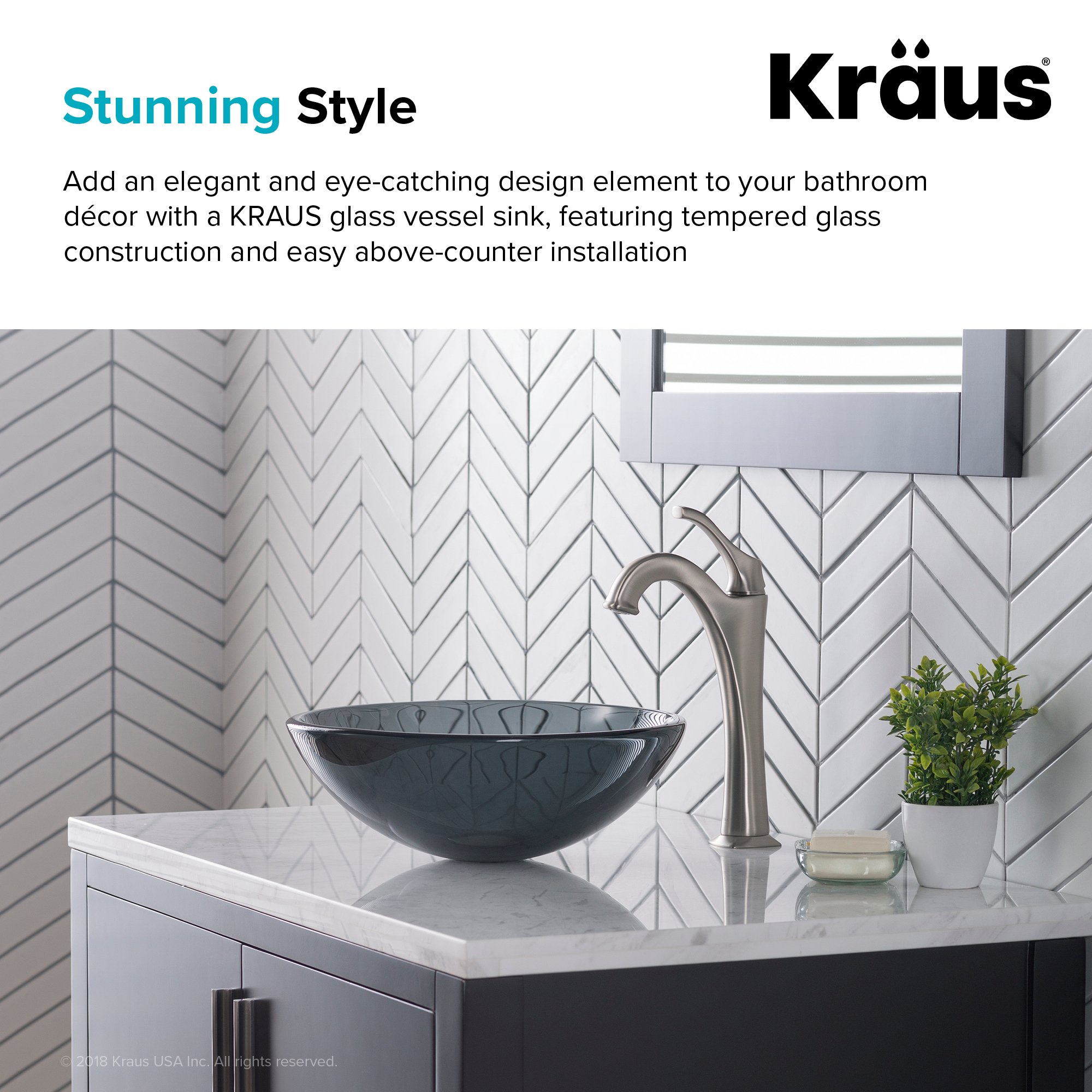 Kraus GV-104-14 Clear Black 14 inch Glass Vessel Bathroom Sink