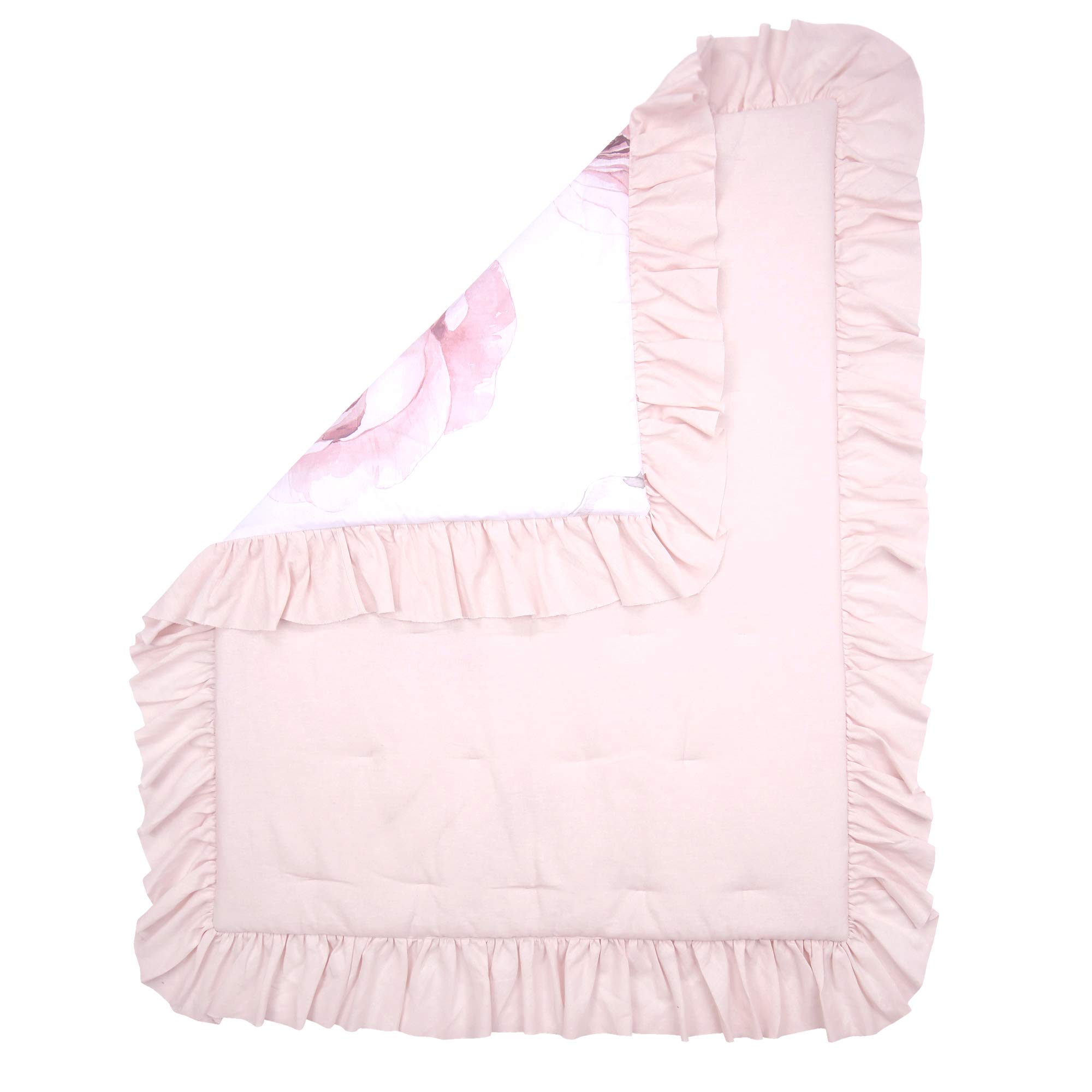 Lambs & Ivy Floral Garden Watercolor & Pink Linen Reversible Crib/Toddler Quilt