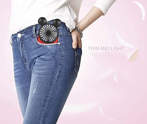 Kbinter Cute Personal Mini Fan, Handheld & Portable USB Rechargeable Fan with Beautiful LED Light, 3 Adjustable Speeds, Portable Holder, for Indoor Or Outdoor Activities, Cute Mouse (Blue)