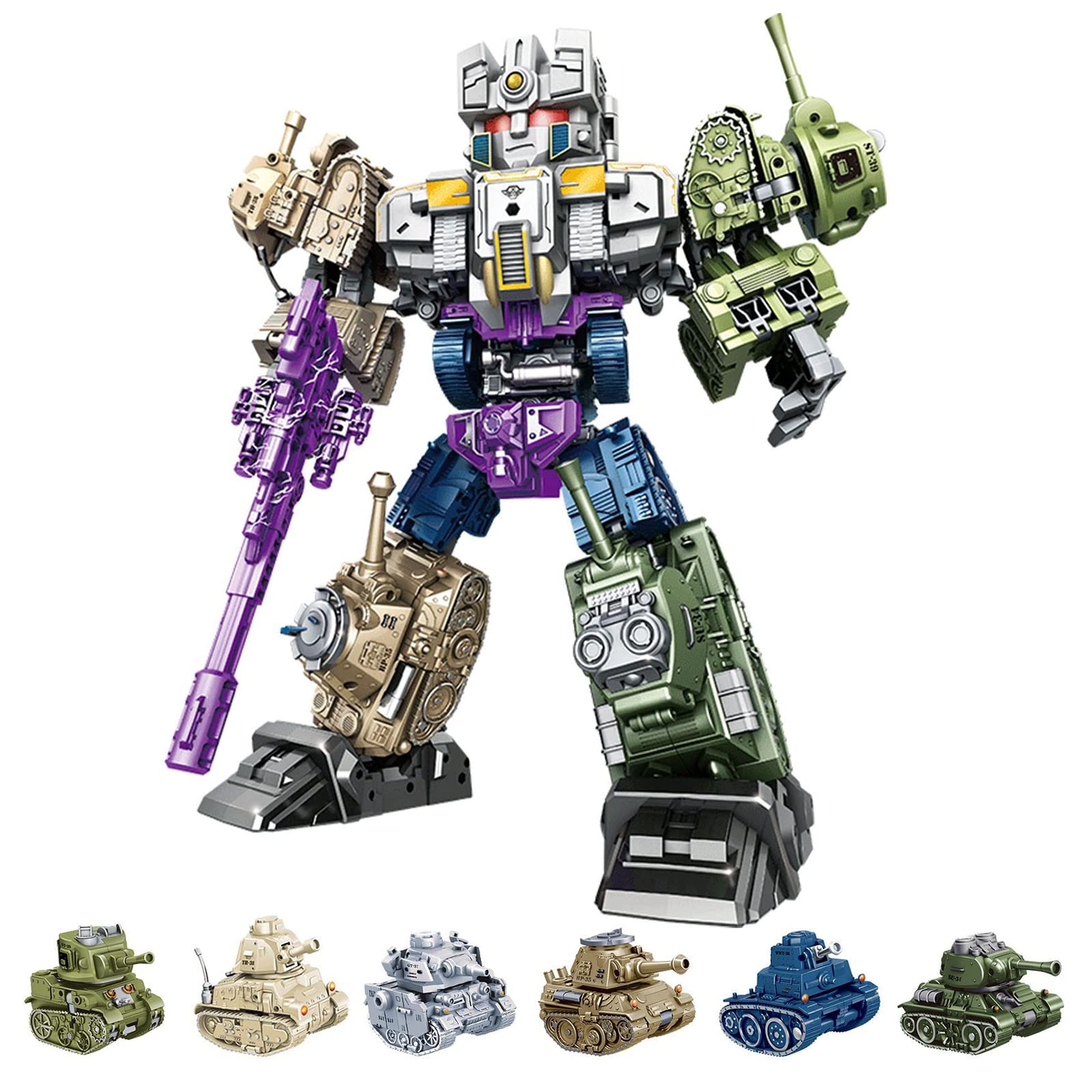 TUNJILOOL 6 Pack Tank Transform Toys Robot, 6 in 1 Transforming Tank Cars Toys Transform for Kids