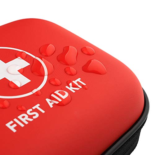 Mini First Aid Kit, 100 Pieces Water-Resistant Hard Shell Small Case - Perfect for Travel, Outdoor, Home, Office, Camping, Hiking, Car (Red)