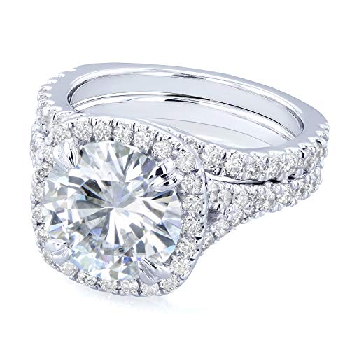Kobelli Round Forever One Moissanite Cushion Halo Bridal Wedding Set 4 CTW 14k White Gold, 5