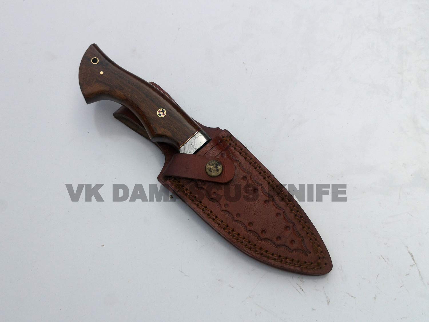 JNR Traders Damascus Steel Fixed Blade Hunting Knife with Leather Sheath - 2533