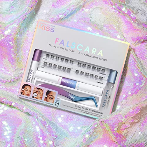KISS Falscara False Eyelash Special Edition Starter Kit with Overnighter, Bond & Seal, Applicator, Remover, & 24 Lengthening Lash Wisps