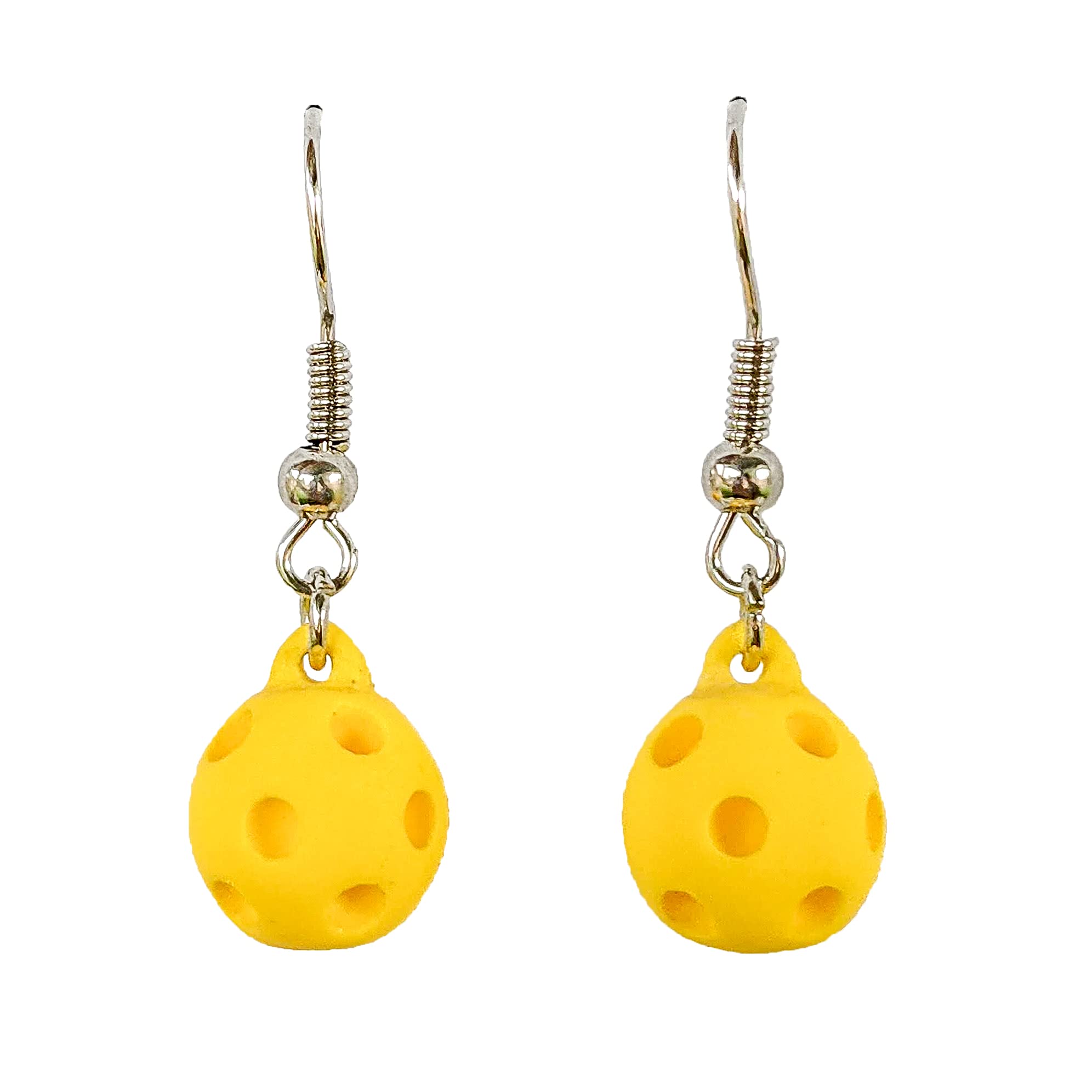Mini pickleball earrings - hook and dangle style, 1cm (.36in) diameter ball, great pickleball accessory