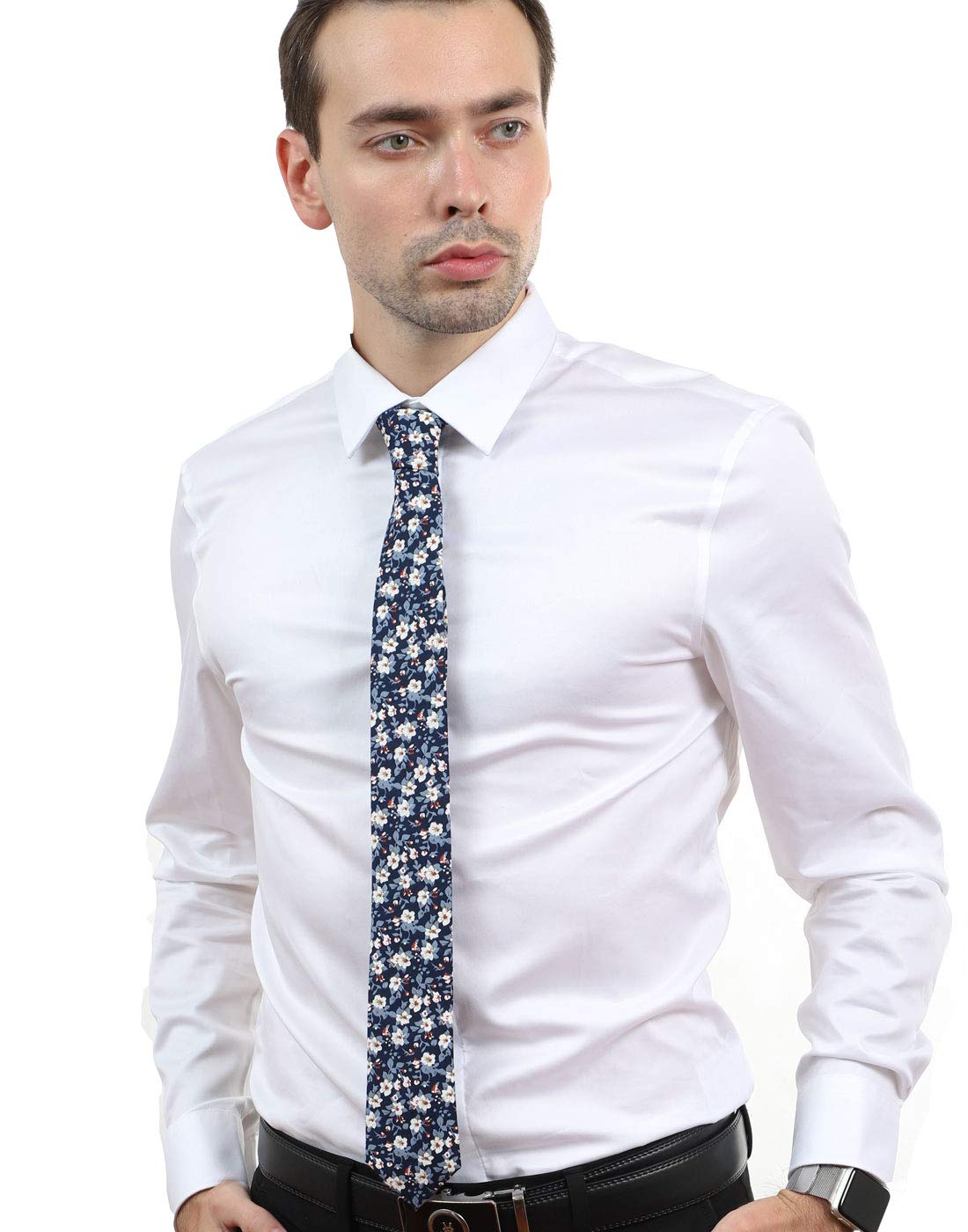 JESLANG Men's Cotton Printed Floral Tie 2.56" Skinny Narrow Necktie Various Designs (9)