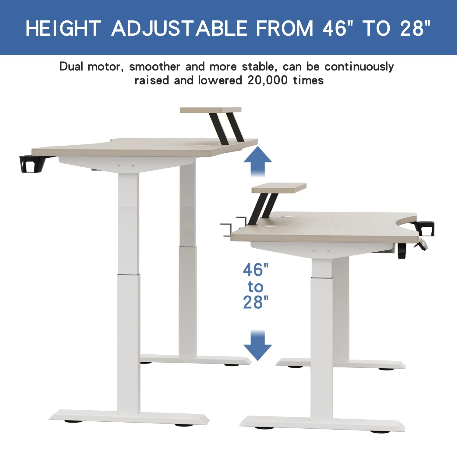 Jceet 63x30 Inches Dual Motor Electric Standing Desk with Drawer, Adjustable Height Sit Stand Up Desk with Storage Shelf, Home Office Desk Computer Workstation with Pale Pearwood Top/White Frame
