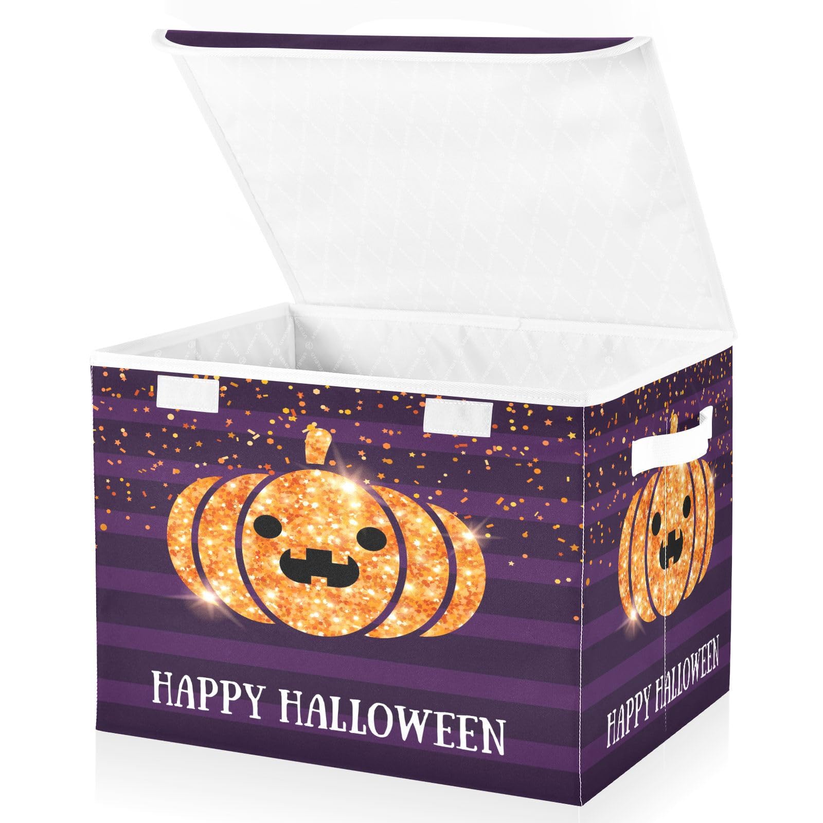 Krafig Halloween Pumpkin Decorative Storage Box with Lid Large Bins Baskets Foldable Cube Organizer Collapsible Containers for Organizing, Toy, Home, Shelf, Closet