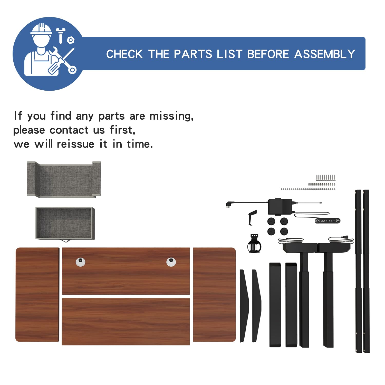 Jceet Electric Standing Desk with Drawer, 63x30 Inches Adjustable Height Sit Stand Up Desk with 4 Splice Boards, Home Office Desk Computer Workstation with Dark Walnut Top/Black Frame