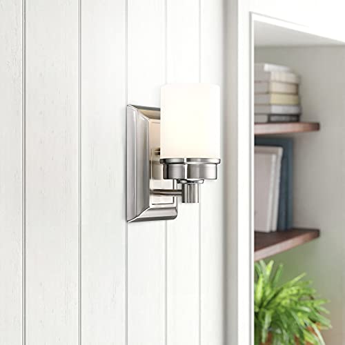 MOTINI 1-Light Bathroom Vanity Light Fixture Wall Sconce Lighting Brushed Nickel Finish with Tube Frosted Glass