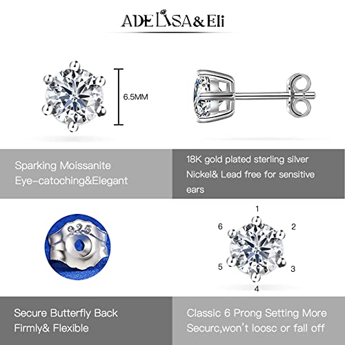 Moissanite Earrings 1ct D Color Brilliant Round Cut Lab Created Diamond Earrings 18K White Gold Plated Silver for Women Men