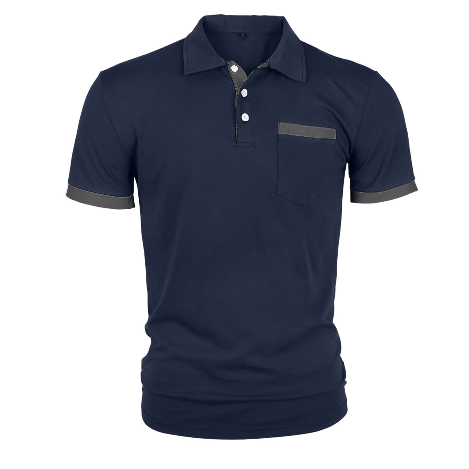 kuboyee Mens Casual Slim Fit Polo Shirts Short Sleeve Contrast Color Stitching Stripe Summer Cotton T-Shirts