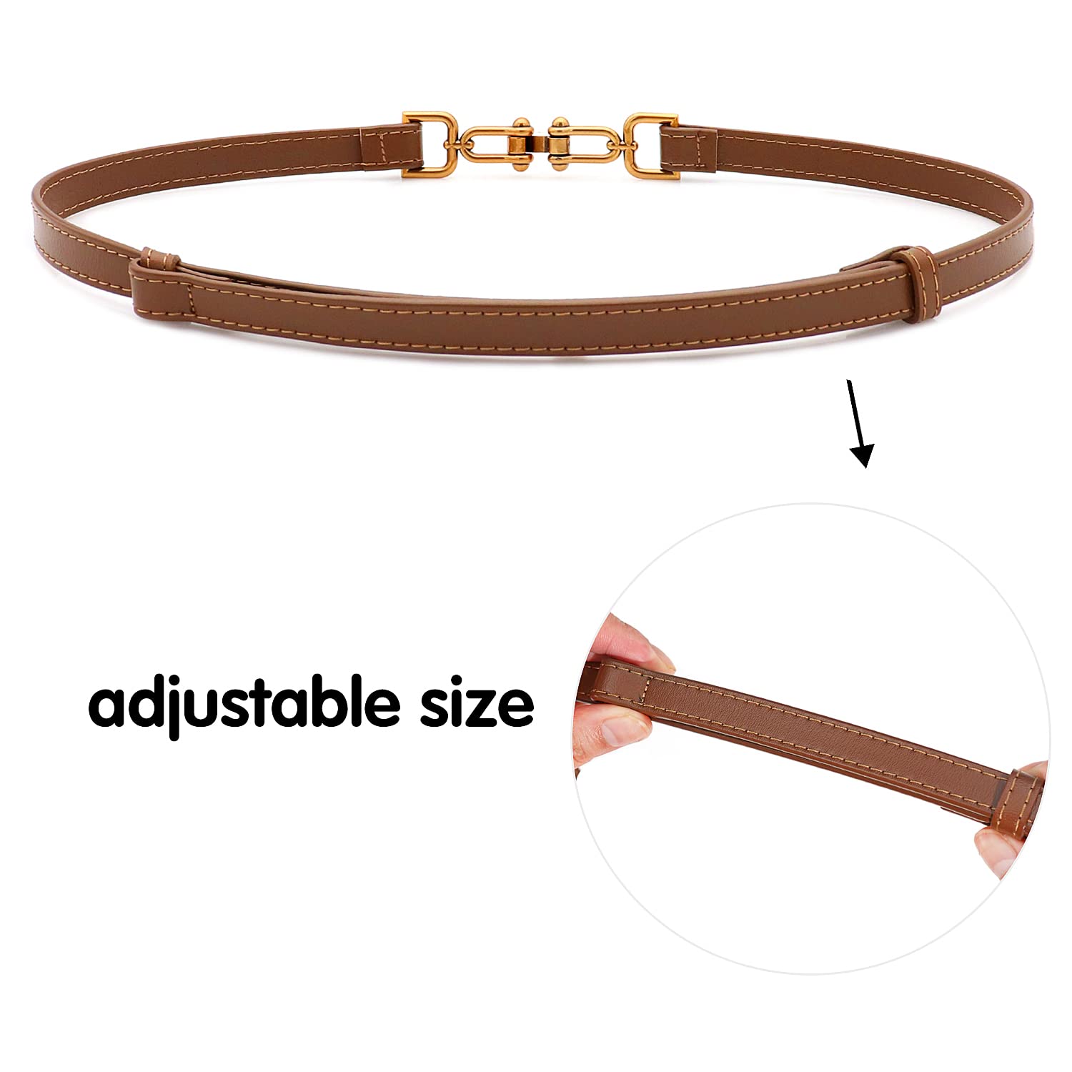 Lamdgbway Skinny Belts for Women Thin Leather Belt Adjustable Slim Waist Belt for Dress Caramel 100CM