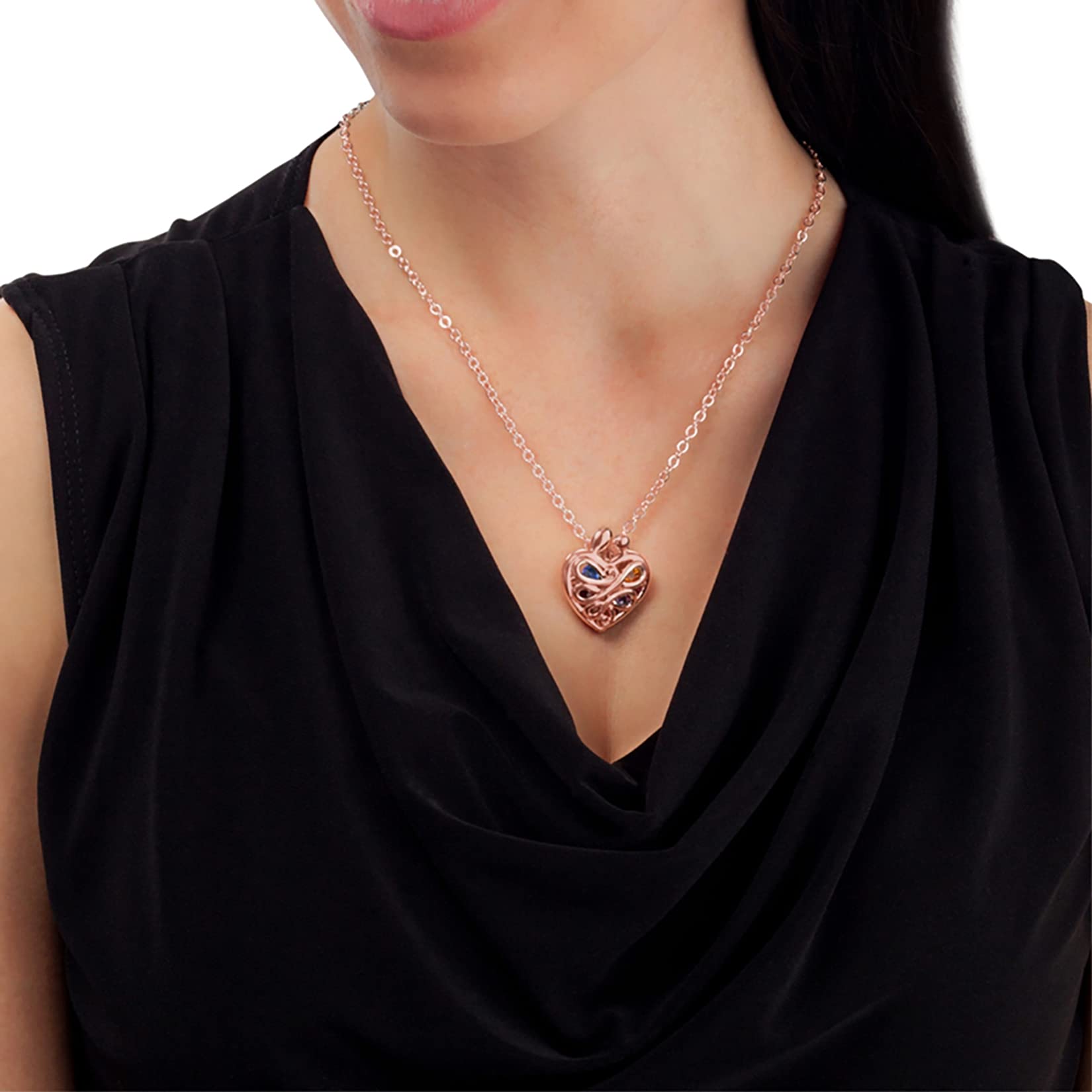 Loving Family Rose Gold 1-1/4" Heart - 24" Chain Locket Necklace