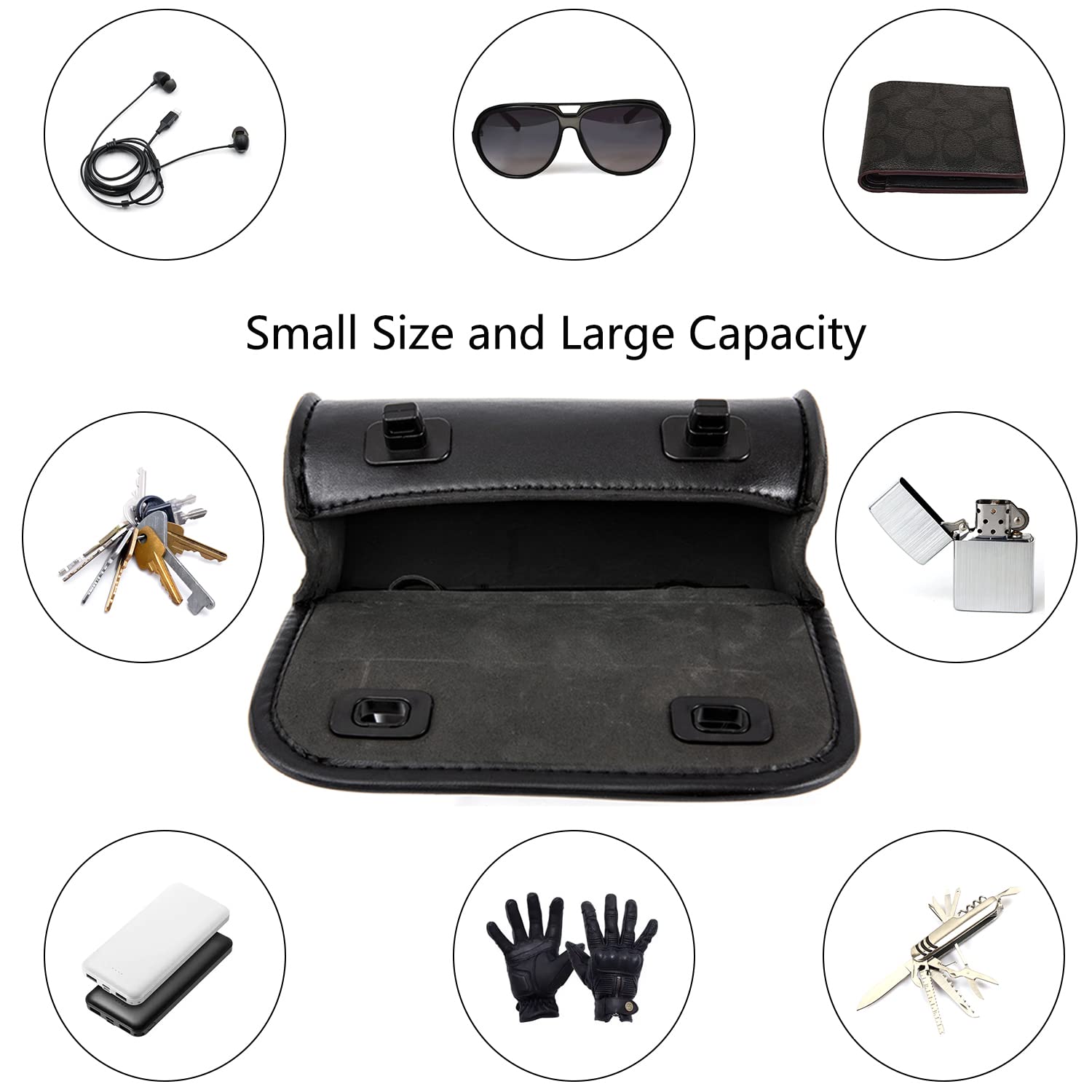 kucehiup Motorcycle Handlebar Bag,Tool Bag PU Leather Universal Barrel Roll Bag Motorcycle Fork Bag Saddlebags Sissy Bar Pouch Storage Bag for Motorbike Bike(Black)