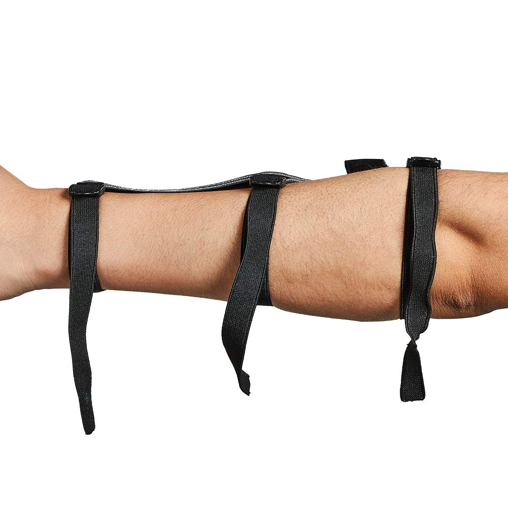 MIRACLE BLACK Archery Arm Guard and Finger Taps Set, Leather Arm Protector Adjustable Protective 3-Strap Accessory Lightweight for Hunting Target Shooting