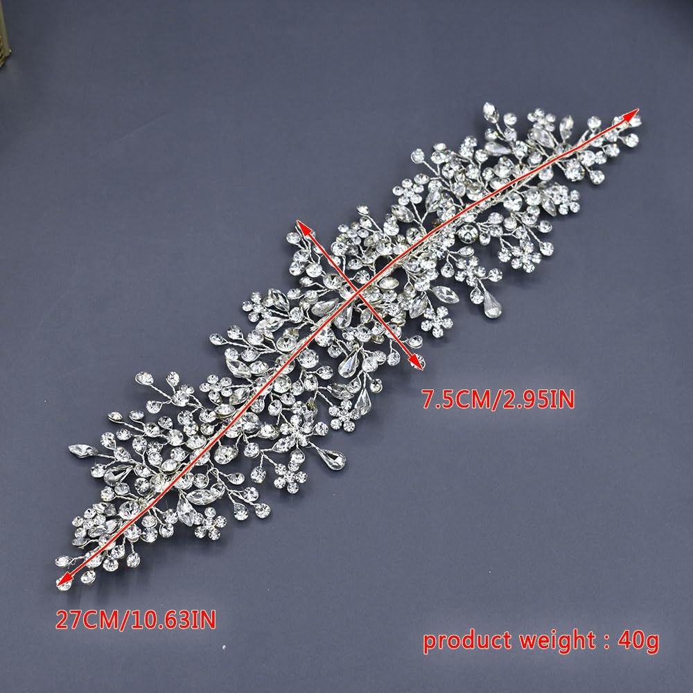 LOVFOIVER Bridal Headband Wedding Headpiece for Bride Rhinestone Wedding Hair Accessories for Brides(Silver)