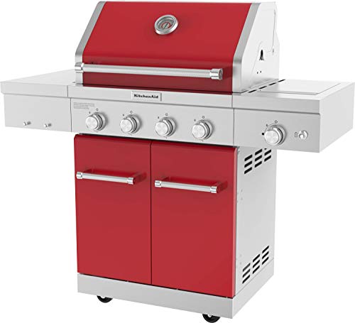 KitchenAid 4-Burner 55,000 BTU Stainless Steel Propane Gas Grill with Searing Side Burner, Red