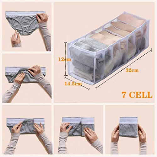 Washable Drawer Organizer Nylon Mesh Fabric Closet Organizer for Underwears Pants T-shirts (White-4pc for Underwear/Sock)